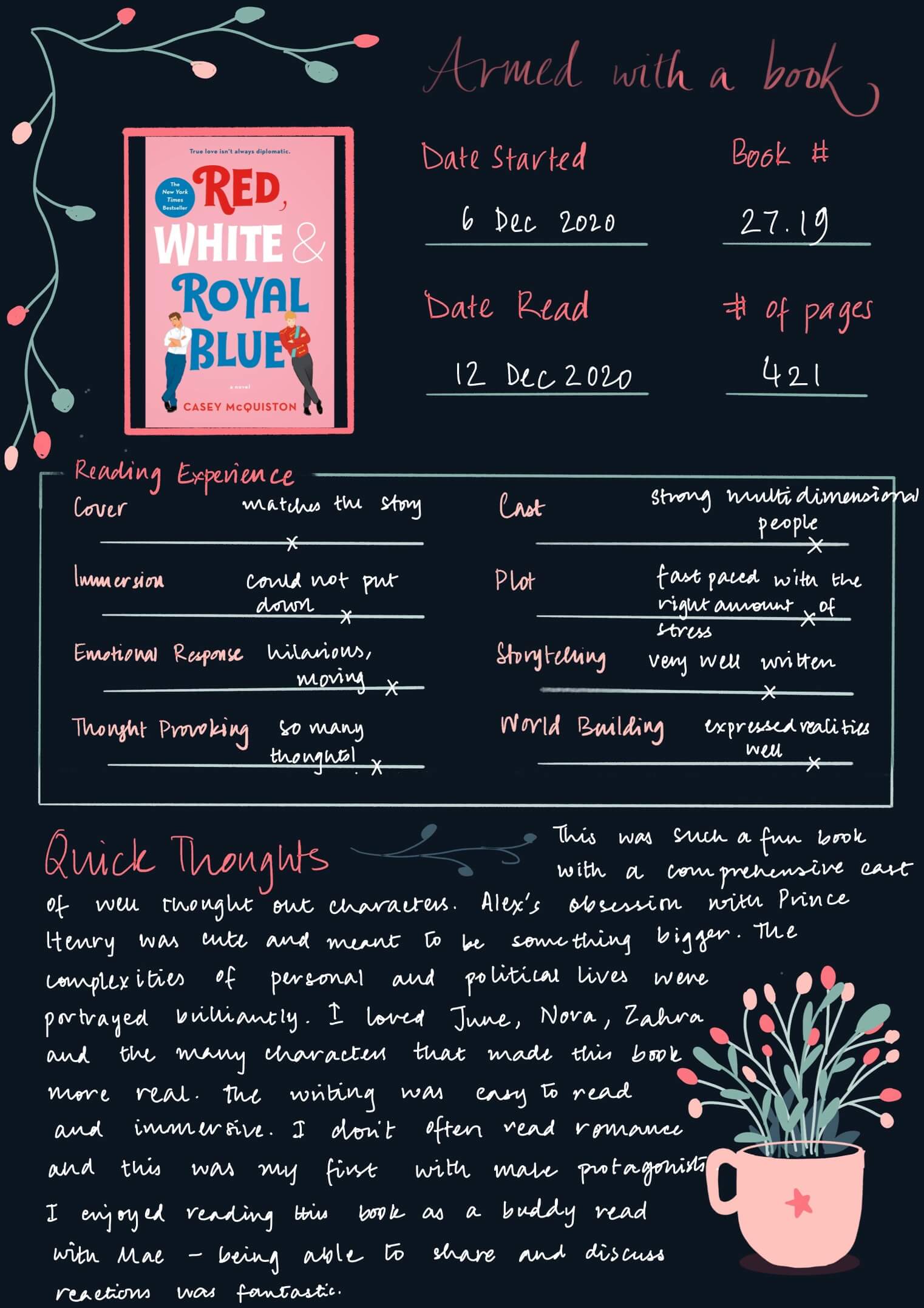 Red, White and Royal Blue - #bookthoughts - Armed with A Book