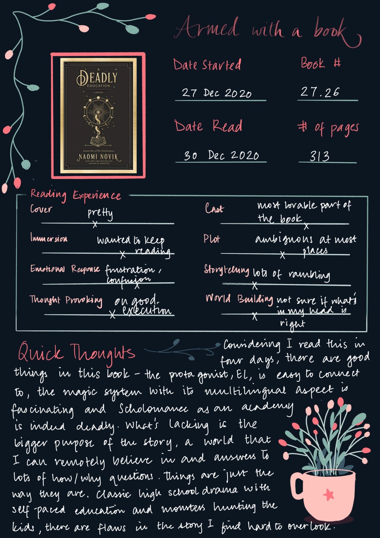 A Deadly Education - #bookthoughts - Armed with A Book